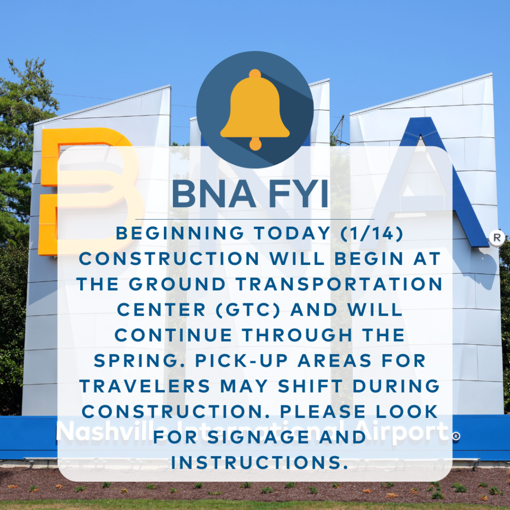 Construction at BNA Ground Transportation Center Beginning Jan. 14 ...